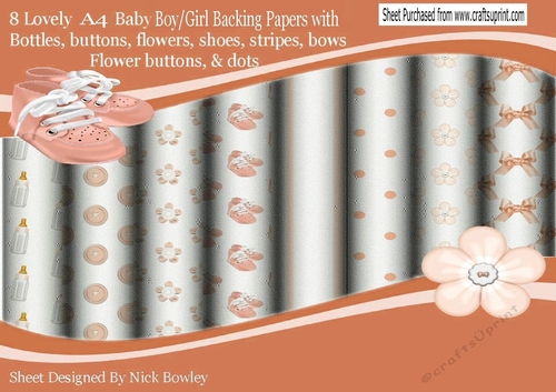 8 lovely Peach baby boy/girl backing paper - CUP842053_415 | Craftsuprint