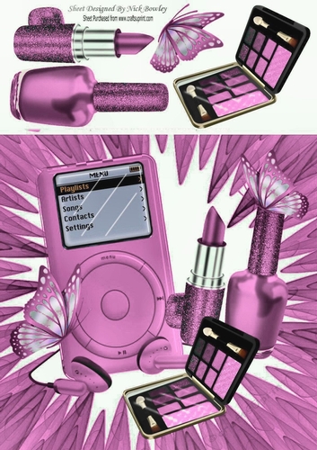 pink MP3 Player, with ladies Accessories & butterflies 8x8 - CUP843644 ...