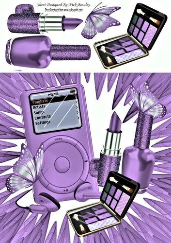 purple MP3 Player, with ladies Accessories & butterflies 8x8 ...