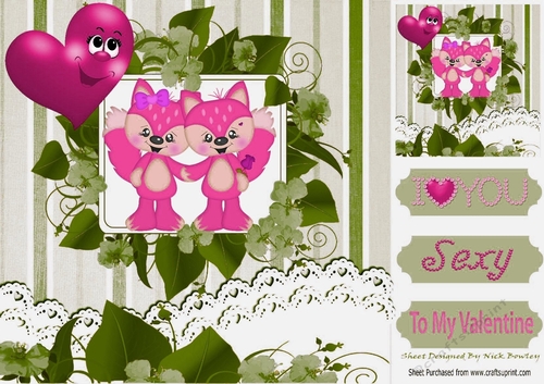 Pair of cute foxes with pink love heart with toony face 8x8 - CUP848178 ...