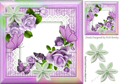pretty lilac roses on lace with butterflies and rainbow frame 8x8 ...