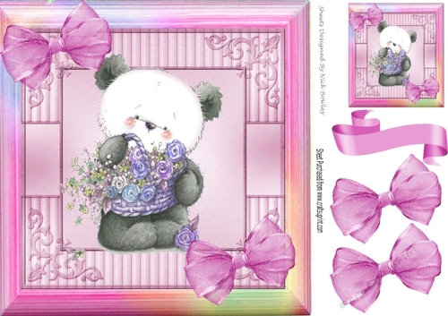cute little panda with flowers and pink bows in rainbow frame 8x8 ...