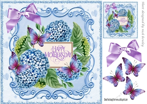 Pretty card with hydrangeas and butterflies for MOTHERS DAY 8x8 ...