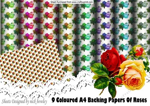 9 Lovely Coloured A4 Backing papers of Roses - CUP869450_415 | Craftsuprint