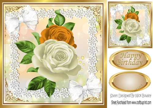 pretty cream and gold roses, in ornate frame with lace 8x8 - CUP872561 ...