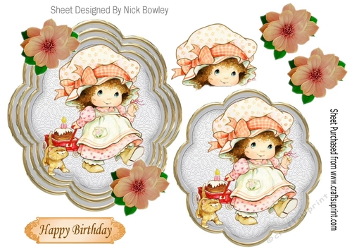 cute little girl with her kitten & cake topper/card front - CUP874742 ...