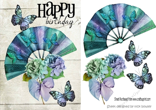 pretty blue rainbow fan with flowers and butterflies A5 - CUP883179_415 ...