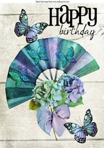 pretty blue rainbow fan with flowers and butterflies A4 - CUP883182_415 ...