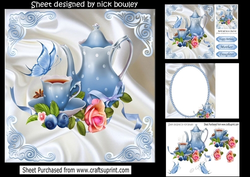 pretty blue teapot with roses and butterflies 8x8 mini kit - CUP883531 ...