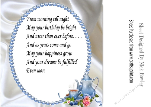 pretty blue teapot with butterflies and roses on satin 8x8 insert ...