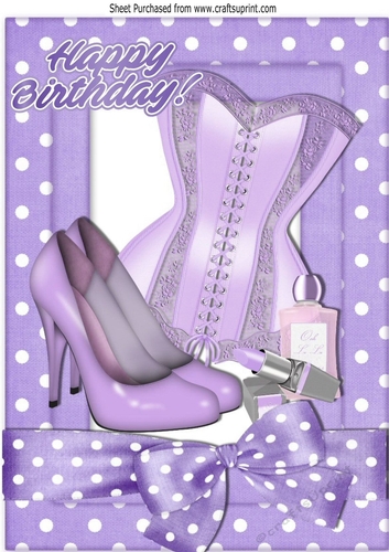 Ladies basque, shoes, makeup in purple polkadot A4 Frame - CUP891961 ...