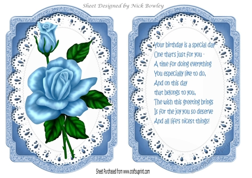 Blue roses on lace card front and insert A5 - CUP897145_415 | Craftsuprint