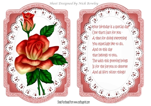 red roses on lace card front and insert A5 - CUP897151_415 | Craftsuprint