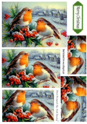 two lovely little robins with a snow village pyramids - CUP898738_415 ...