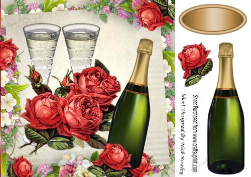 Red Roses & Champagne in floral frame for Anniversary 8x8 - CUP905025 ...