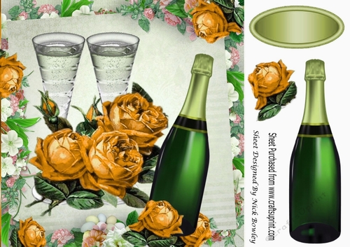 Gold Roses & Champagne in floral frame for Anniversary 8x8 - CUP905036 ...