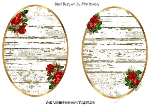 Two Pretty red roses on white washed wood oval inserts for (one & two ...