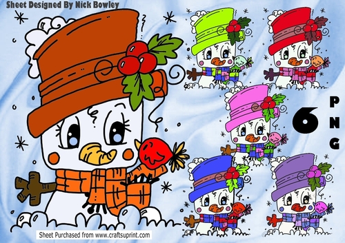6 Lovely Coloured Chibis Snowmen in hats png - CUP914338_415 | Craftsuprint