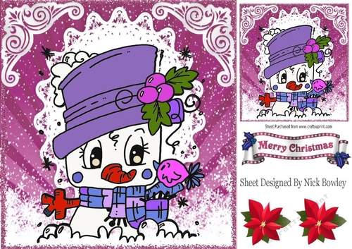 Lovely Chibi Snowman in purple hat in the snow 8x8 - CUP914354_415 ...