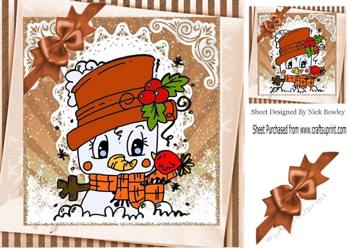 chibi snowman in stacker frame with stripes in brown hat 8x8 ...