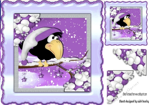 Winter crow in purple hat on a snow branch 8x8 - CUP917394_415 ...