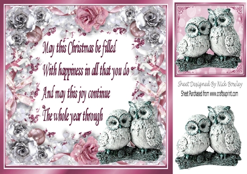 Pretty frame of festive pink roses with owls 8x8 - CUP926581_415 ...