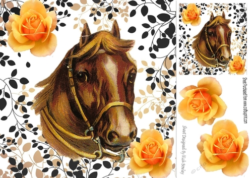Lovely Brown shire horse with yellow roses 8x8 - CUP927615_415 ...