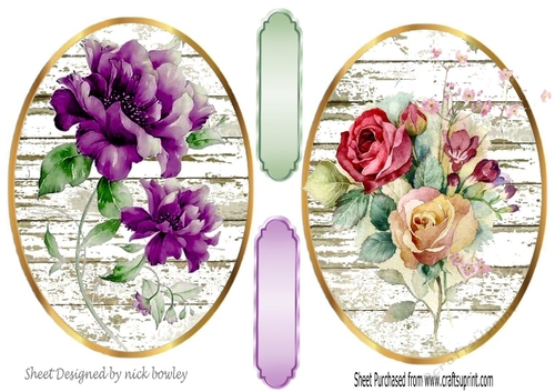 Two lovely floral toppers on white board oval frames - CUP932957_415 ...