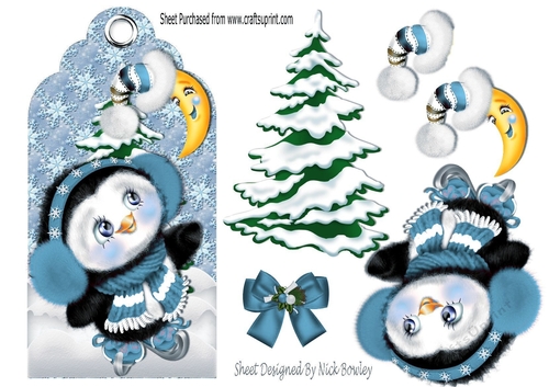 cute penguin in blue on christmas tag with christmas tree - CUP933596 ...