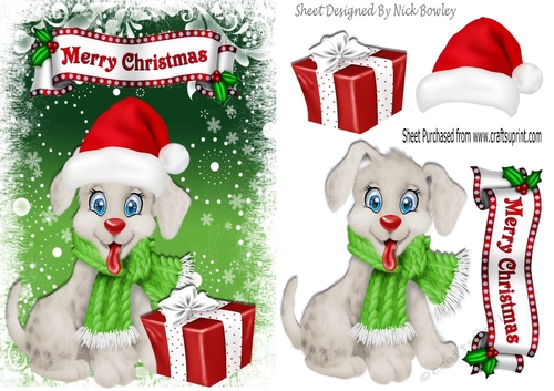 Cute puppy in santa hat with christmas present A5 - CUP933823_415 ...