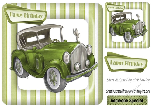 Vintage green car in stripe 8x8 frame - CUP937857_415 | Craftsuprint