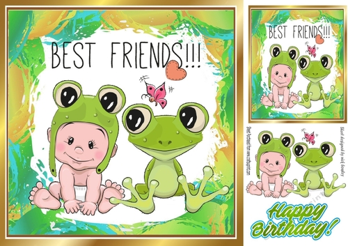 Best of friends Cute baby and frog 8x8 - CUP940033_415 | Craftsuprint