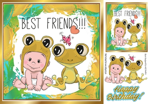 Best of friends Cute baby and gold frog 8x8 - CUP940034_415 | Craftsuprint