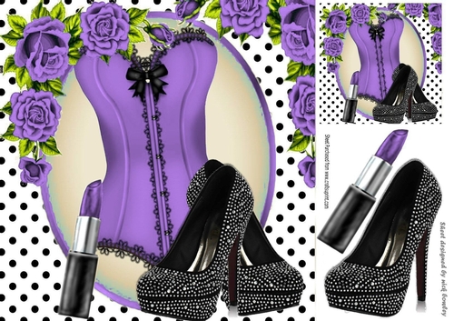 Sexy purple /black lace basque with polkadot and roses 8x8 - CUP942102 ...