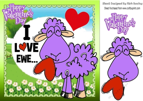 I LOVE EWE! Cute purple sheep with heart valentines 8x8 - CUP949290_415 ...