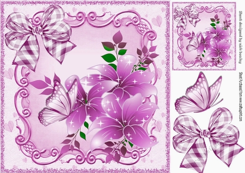 pretty lilac butterflies in scroll frame with flowers 8x8 - CUP951801 ...