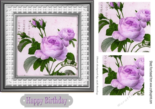 pretty lilac roses in frame with lace and pyramids 7x7 - CUP954274_415 ...