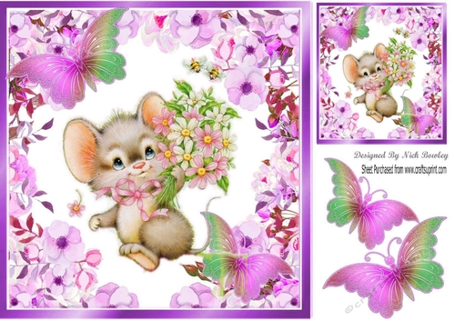 Cute little mouse holding flowers for you (purple) 8x8 - CUP955729_415 ...