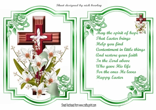 Lovely Easter Cross with lillies and green ribbon with blessing verse ...