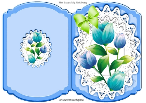 Pretty blue flowers with green bow and lace bracket card - CUP957338 ...