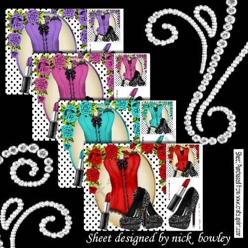 4 Lovely Cards of Glamour Girl Basques in 8x8 polkadot frames mini kit ...