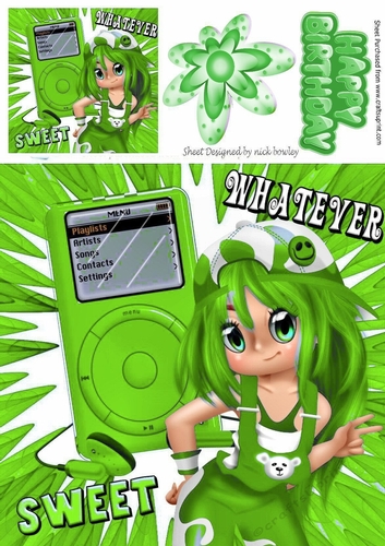 Trendy Girl with green MP3 Player 8x8 - CUP965772_415 | Craftsuprint