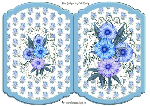 Pretty blue shades of flowers with matching backing with lace bracket ...
