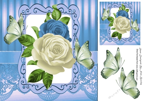 Pretty blue/cream roses with butterflies 8x8 - CUP968888_415 | Craftsuprint