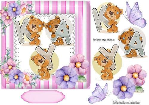 Lovely Teddies name KAY In stripe pink 7x7 frame with flowers ...