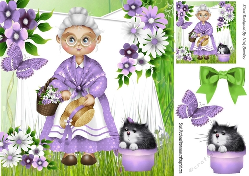 Lovely Granny in purple with flowers and butterfly 8x8 - CUP979038_415 ...