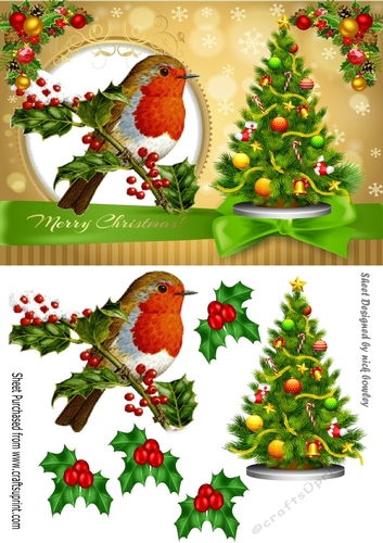 Lovely robin on a branch with snow, & christmas tree A5 - CUP981135_415 ...