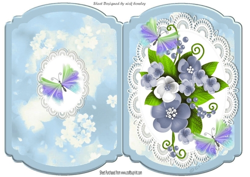 Pretty blue flowers and tropical butterflies bracket card - CUP983224 ...