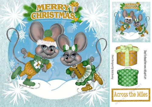 Cute pair of skating mice in gold with gifts 8x8 - CUP988161_415 ...