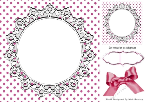 Lovely pink polkadot card front with circle of lace 8x8 - CUP989277_415 ...